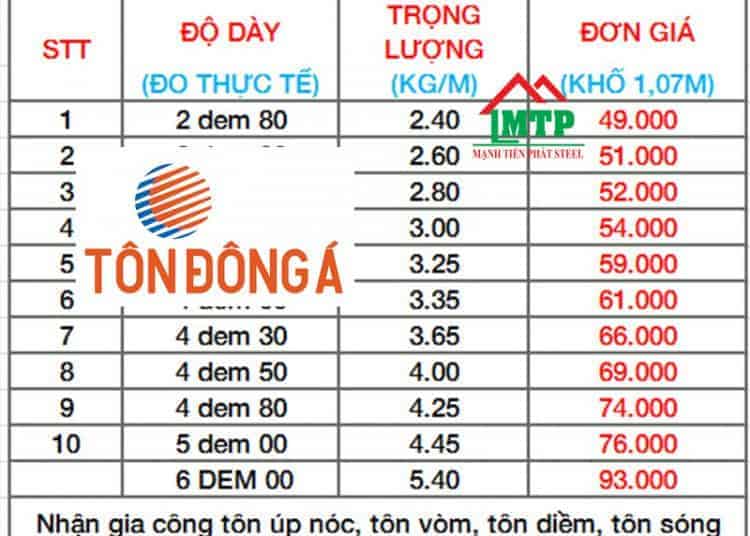 Bảng Màu Tôn Đông Á ( Có Hình Thực Tế )